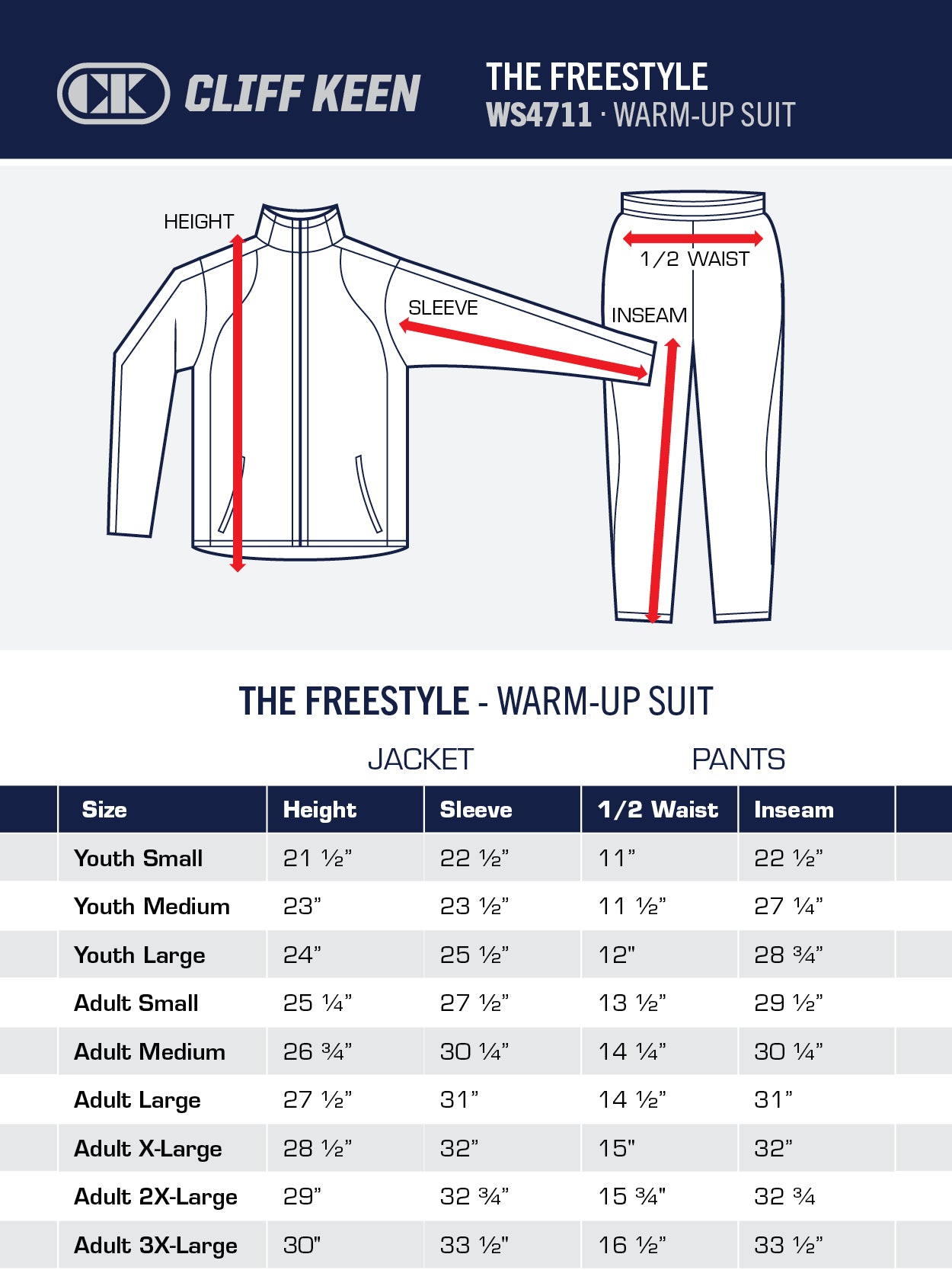 Sizing Chart - The Freestyle – Cliff Keen Wrestling